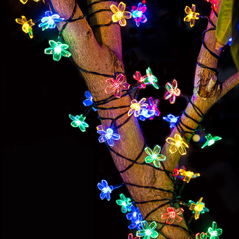 solar sakura string lights,solar flower lights,garden decor