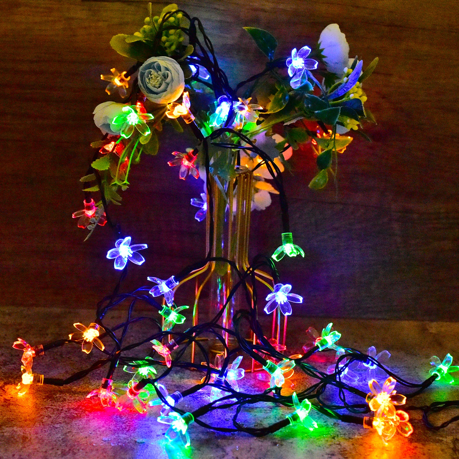 solar sakura string lights,solar flower lights,garden decor