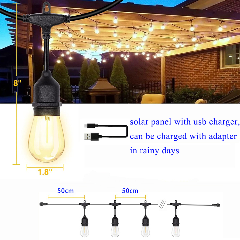 24V S14 T shape string lights adapter or solar powered