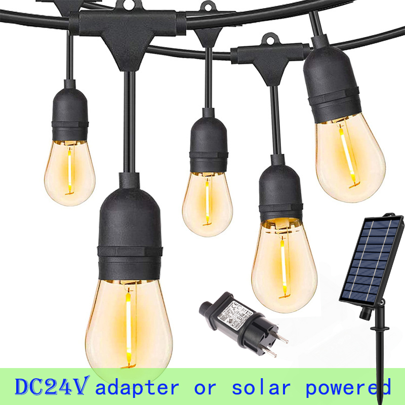 24V S14 T shape string lights adapter or solar powered