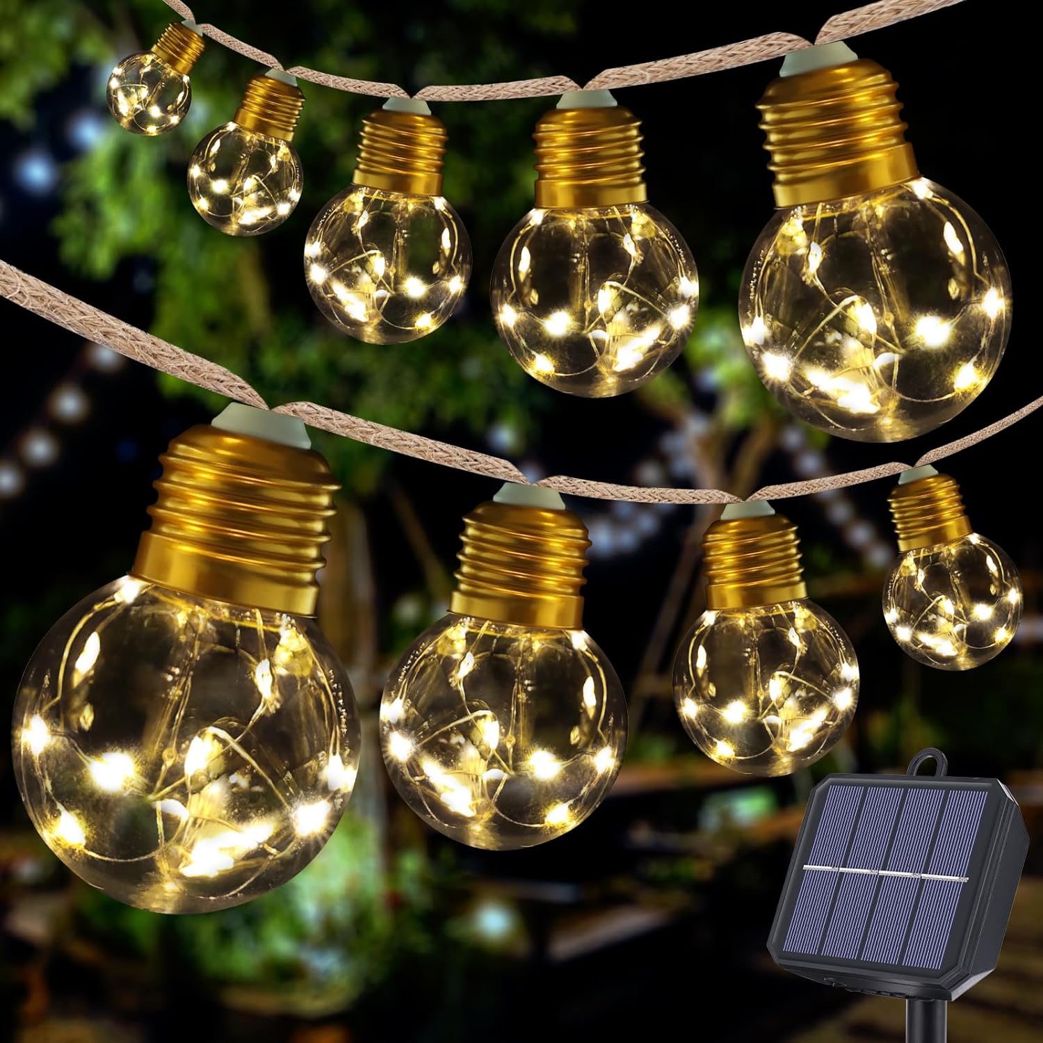 solar hemp rope bulb string lights